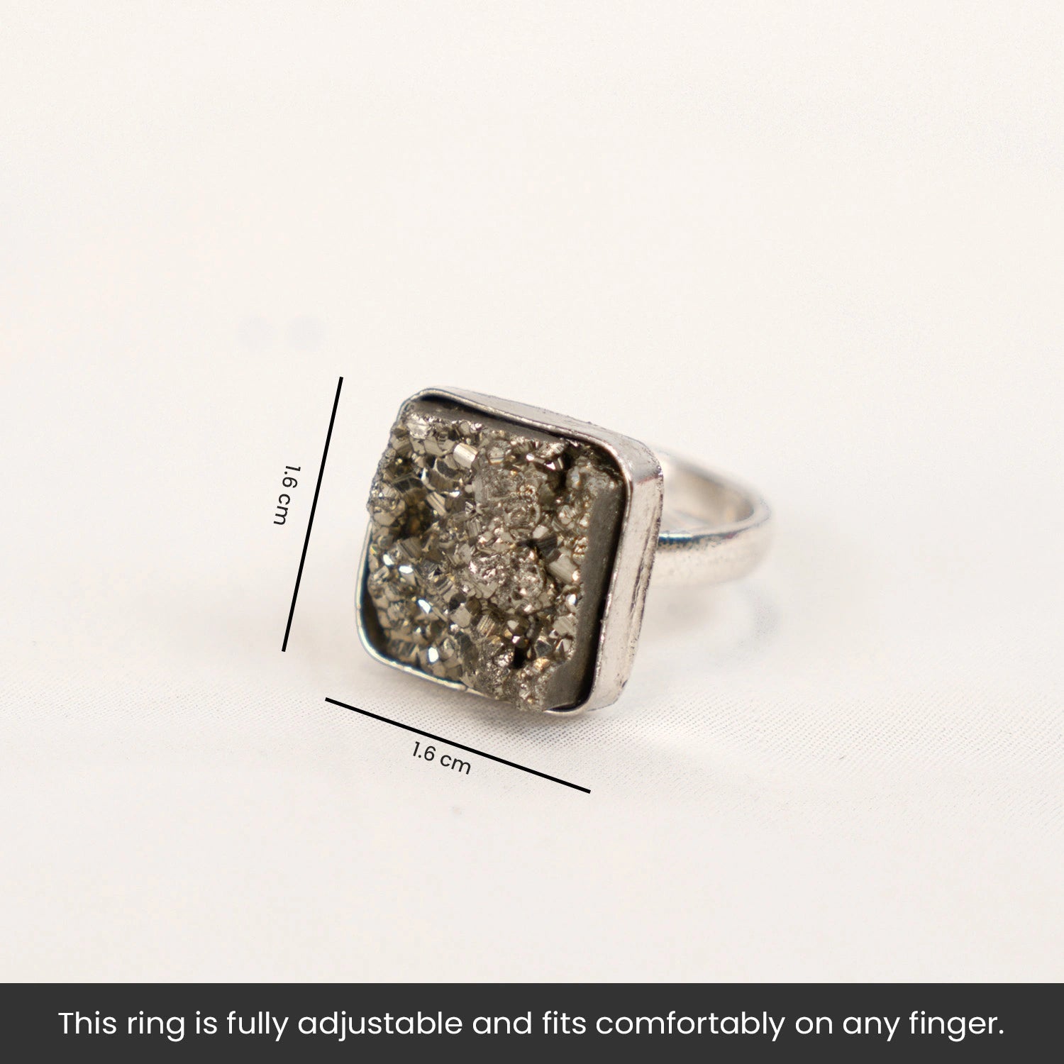 Pyrite Adjustable Square Ring – Mokshima